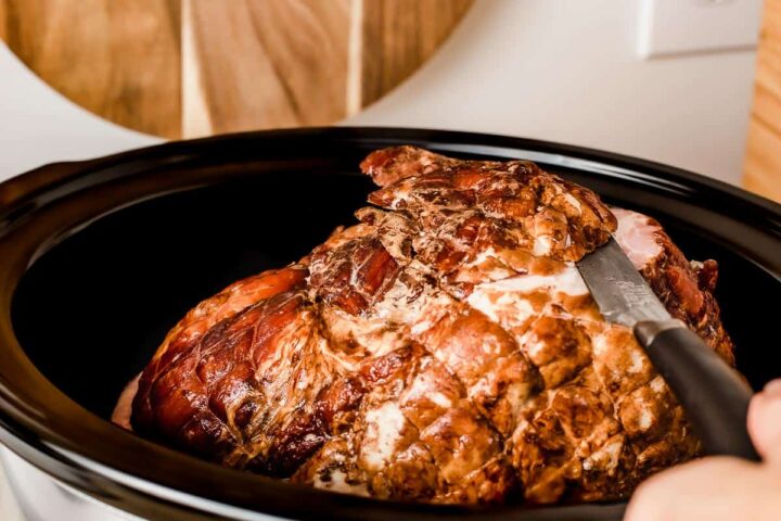 Slow Cooker Ham with Brown Sugar Honey Glaze - Little Spoon Farm
