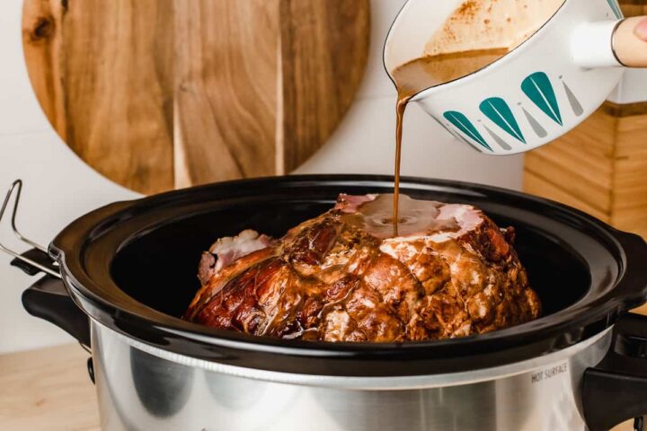 Slow Cooker Ham with Brown Sugar Honey Glaze - Little Spoon Farm